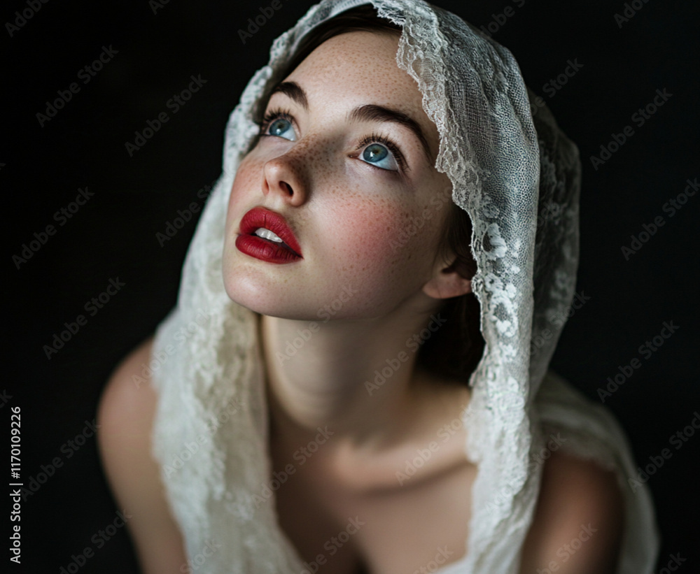 woman wearing traditional jewish clothing with sweet red lips in a ...