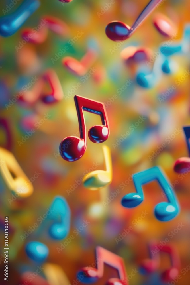 Colorful image of musical notes floating in the air. The notes are in ...