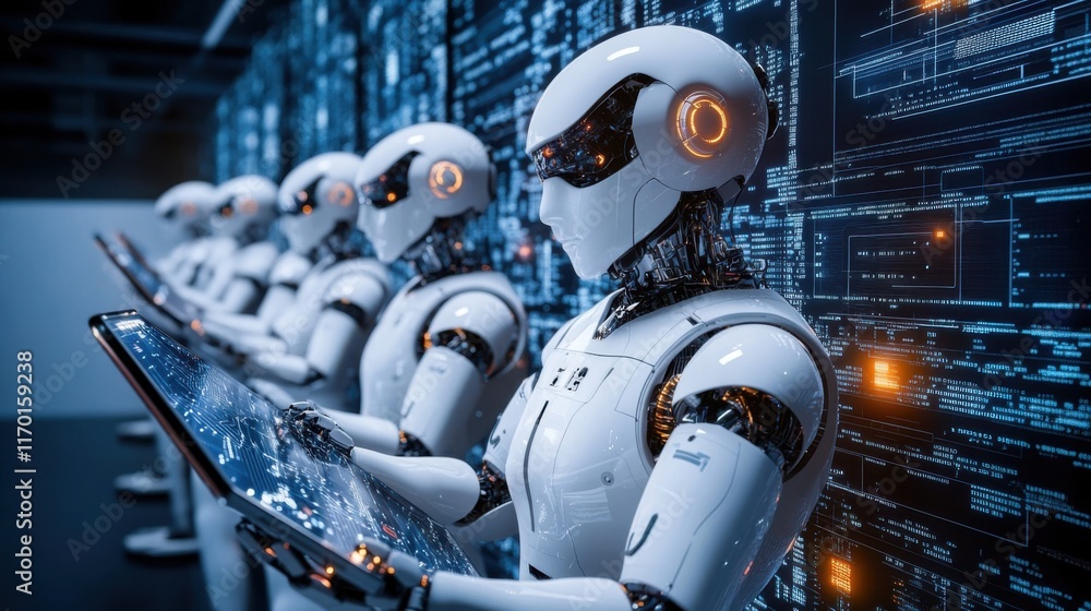 Autonomous AI systems visualized as robotic agents navigating a smart ...