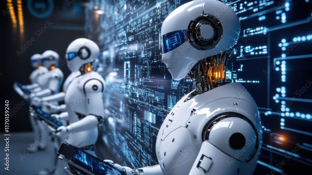 Autonomous AI systems visualized as robotic agents navigating a smart ...
