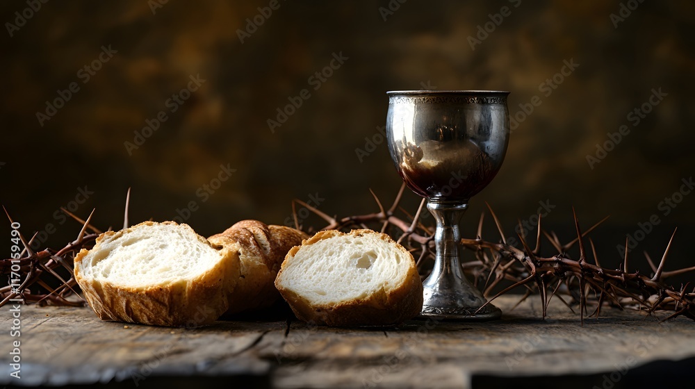Holy Communion Bread Wine And Crown Of Thorns Stock Photo | Adobe Stock