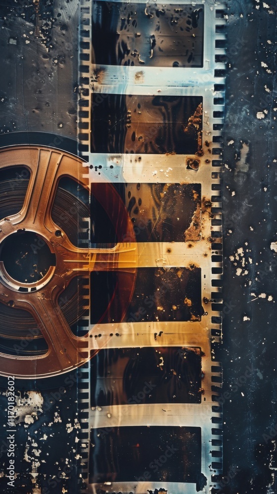 photograph of old grain grainy film strip. Retro film video for overlay ...