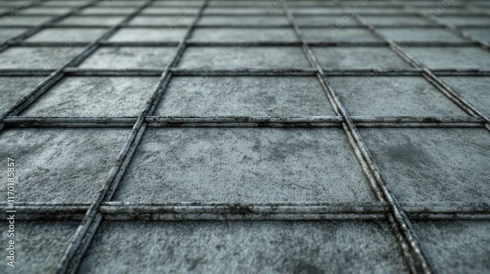 Reinforced concrete slab with visible rebar grid, close-up with ...