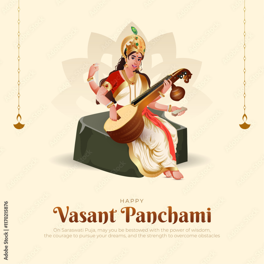 Happy Vasant Panchami Post and Flyer Template. Mata Saraswati Pooja ...