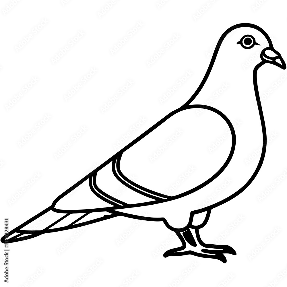 Cute Silhouette of a Pigeon line art vector cartoon illustration Stock ...