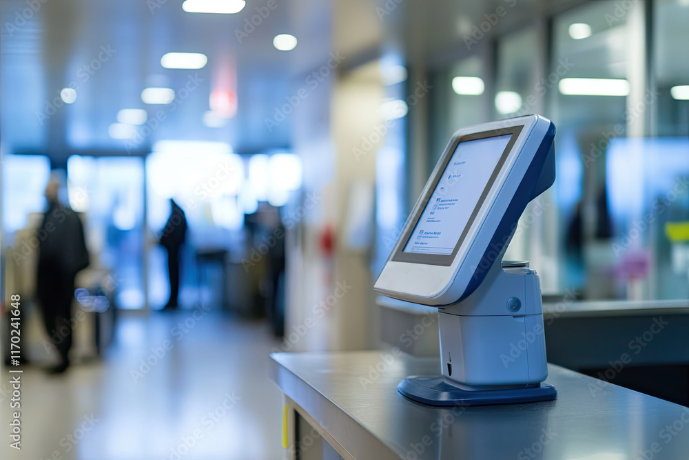 Electronic check-in station in a modern hospital entrance Stock Photo ...