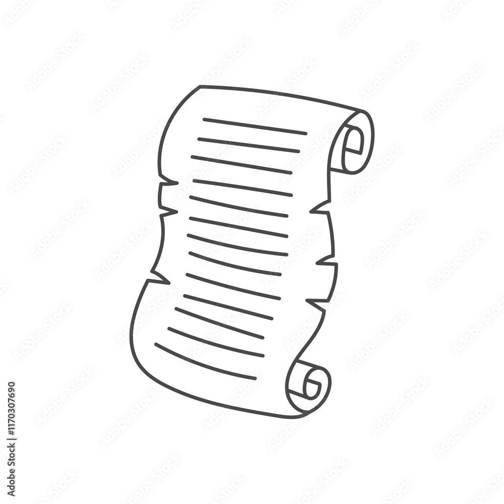 Unfolded Scroll with text and torn edges Icon. Old paper parchment ...