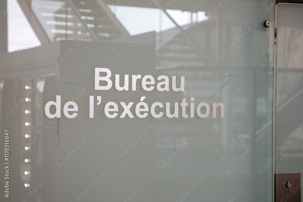 bureau de l'execution french sign text means court enforcement office ...