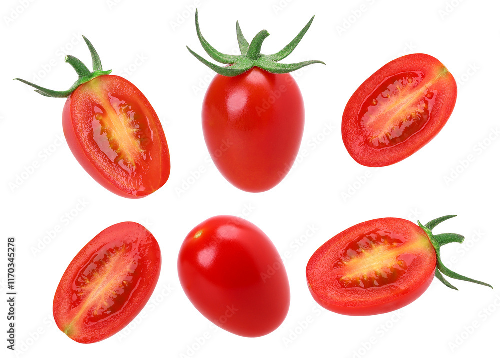 Cherry tomatoes and halved isolated, transparent PNG, collection, PNG format, cut out Stock ...