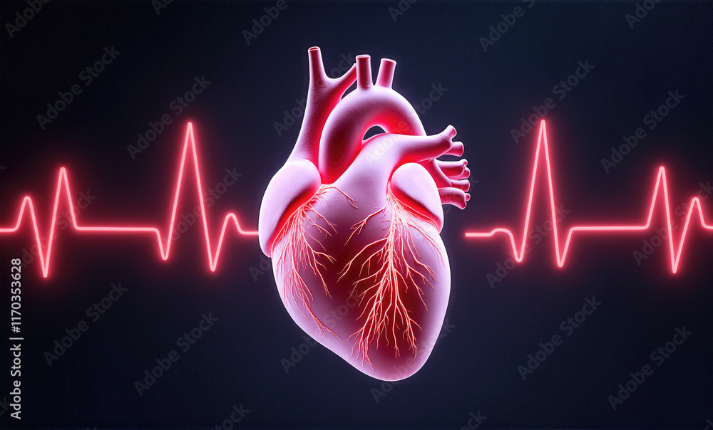 Human Heart Anatomy transparent with heartbeat and ECG Waveform, Visual ...