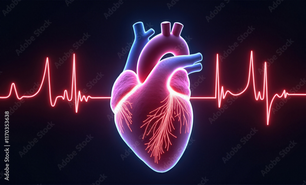 Human Heart Anatomy transparent with heartbeat and ECG Waveform, Visual ...