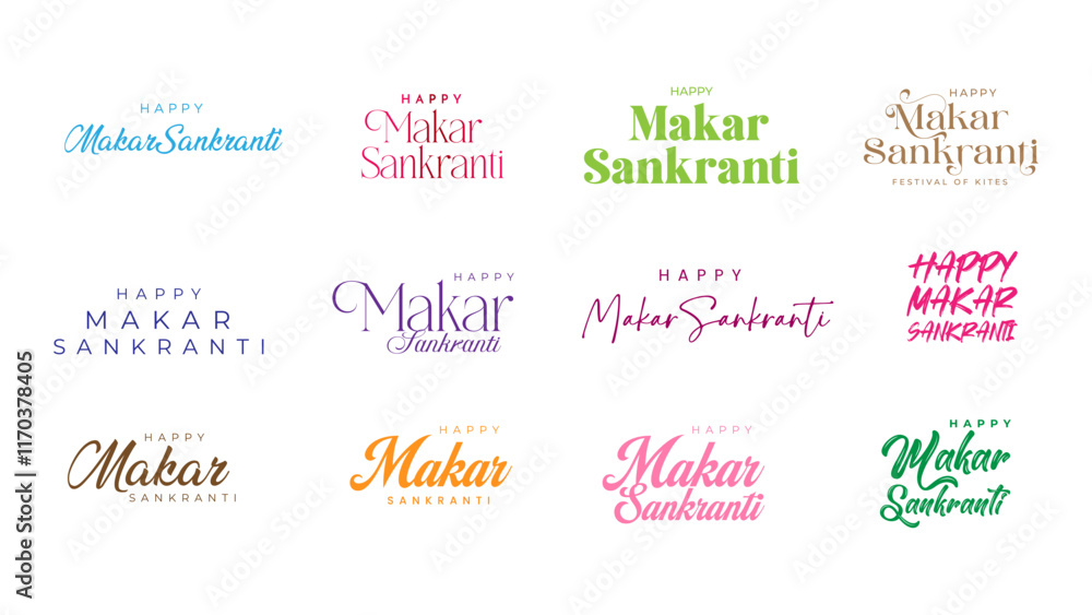 Makar Sankranti Calligraphy, Typography Set. Happy Makar Sankranti Text ...