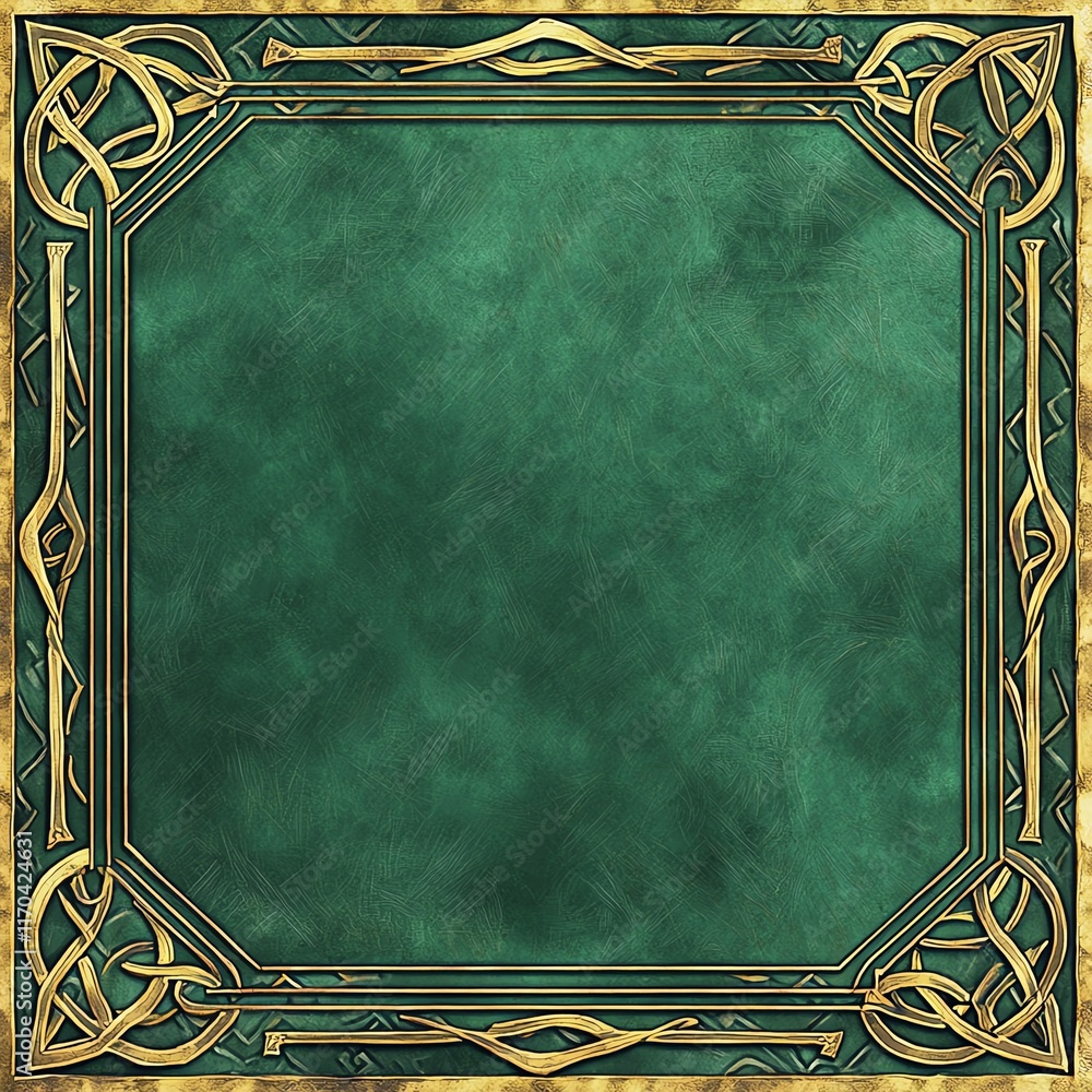 Celtic knot bordered gift certificate, emerald green and gold color ...