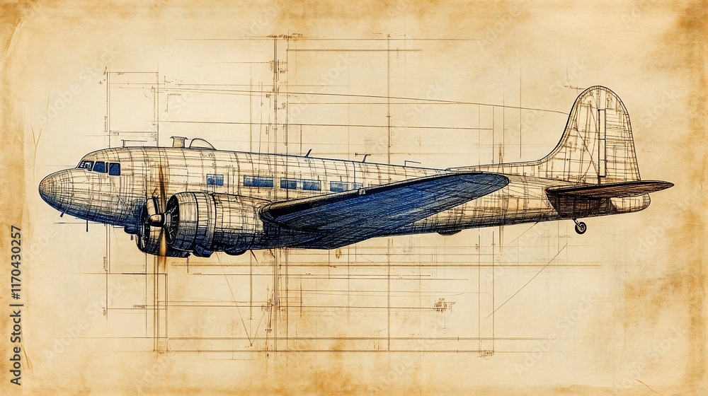 Vintage Airplane Blueprint Design, Aviation History, Aged Paper ...