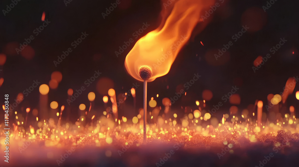 Burning match animation with fire flame burn sequence, vector cartoon wooden matchstick. Wood ...