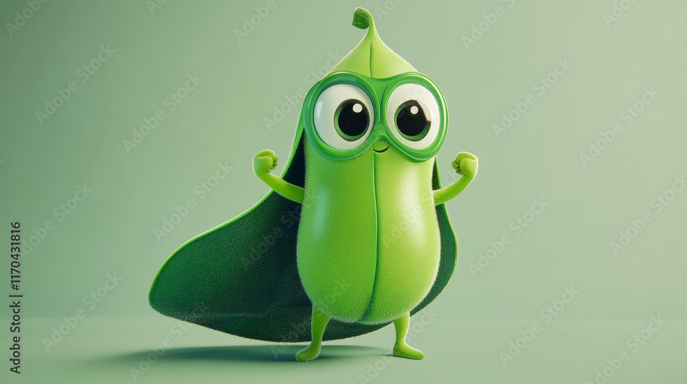 Green pea pod superhero in face mask and cape cartoon character comic ...
