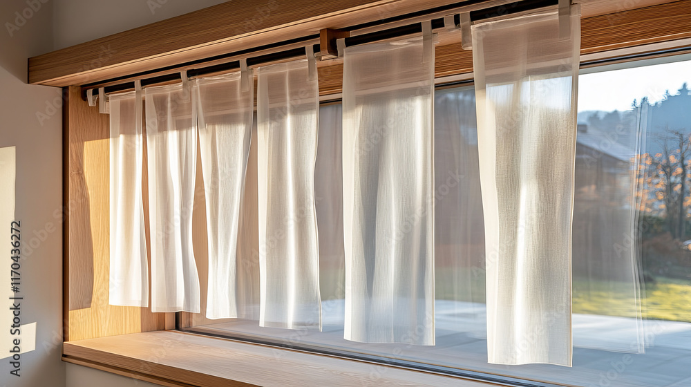 Window curtain blinds on flat glass frame, vector interior retro white ...