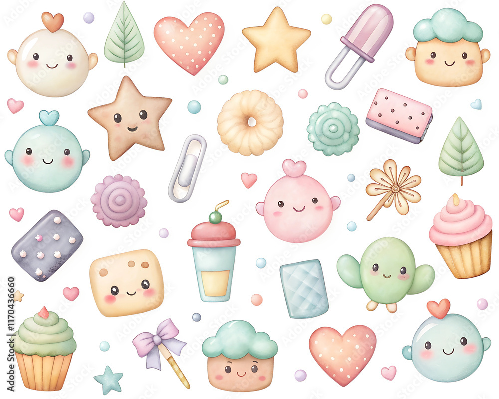 cartoon clip art collection pastel colors Stock Illustration | Adobe Stock