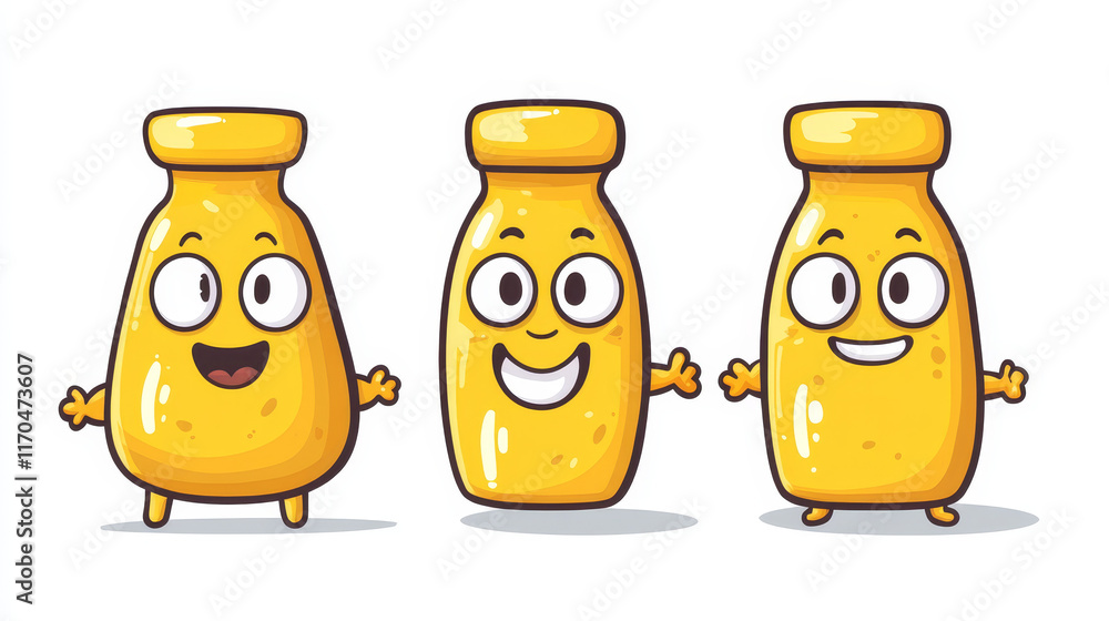 Cartoon yellow mustard bottle character. Funny vector spicy sauce ...