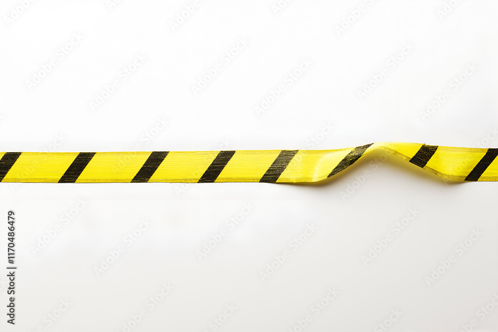 Caution tape crossing over a clean white background, symbolizing safety ...