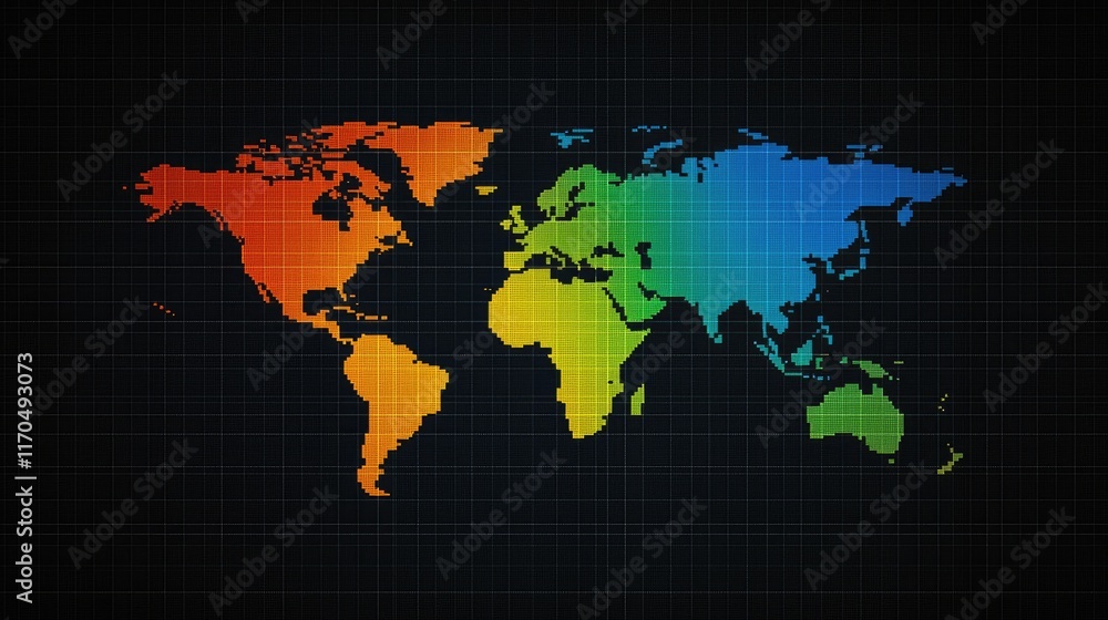 Global map illustration digital art world geography modern design flat ...