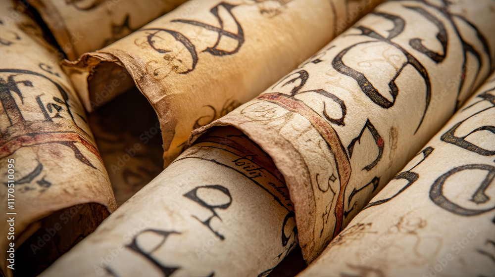 Vintage letters set on turned paper for medieval lettering design Stock ...