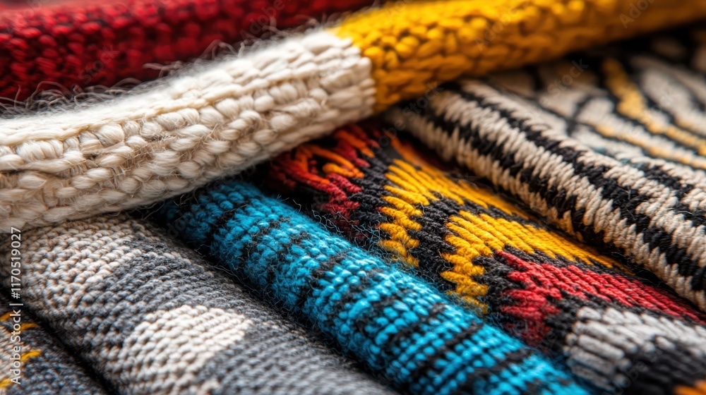 Ilustração Handmade indigenous textiles showcasing vibrant colors and ...