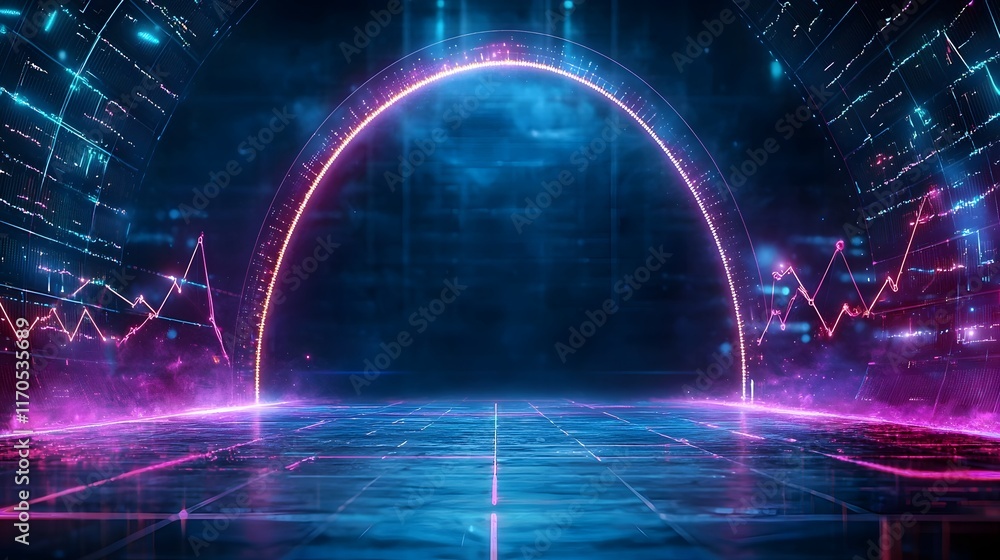 Futuristic quantum computing interface visualizing vibrant 3D ...