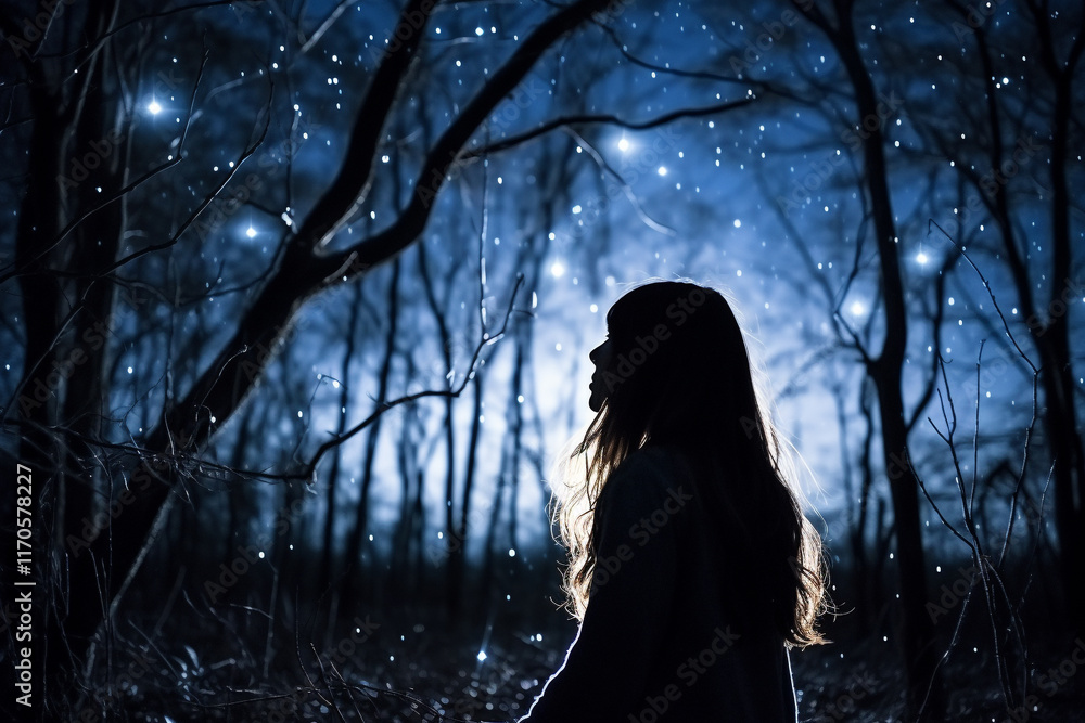 darkness of a new moon night sky is subtly illuminated by a faint ...
