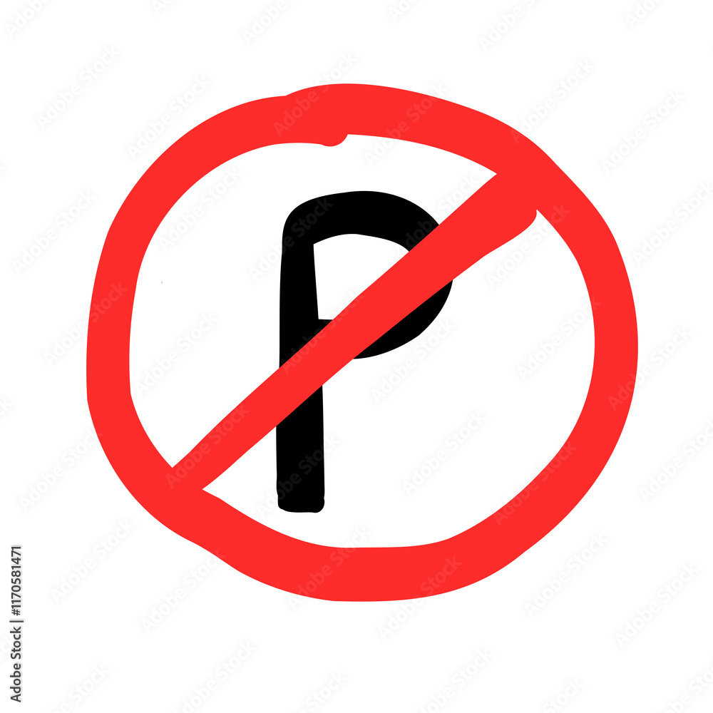 no parking park sign red doodle hand drawn illustration digital sticker ...