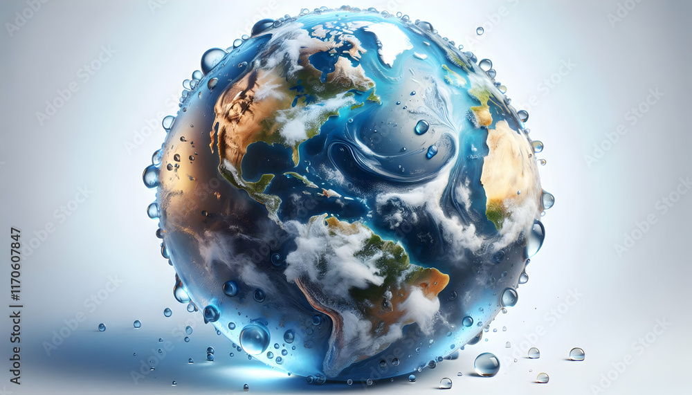PLANET A liquid Earth with visible continents of North and South ...