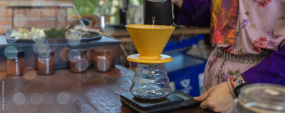 Process drip coffee, Barista start chose coffee bean and Roasting ...
