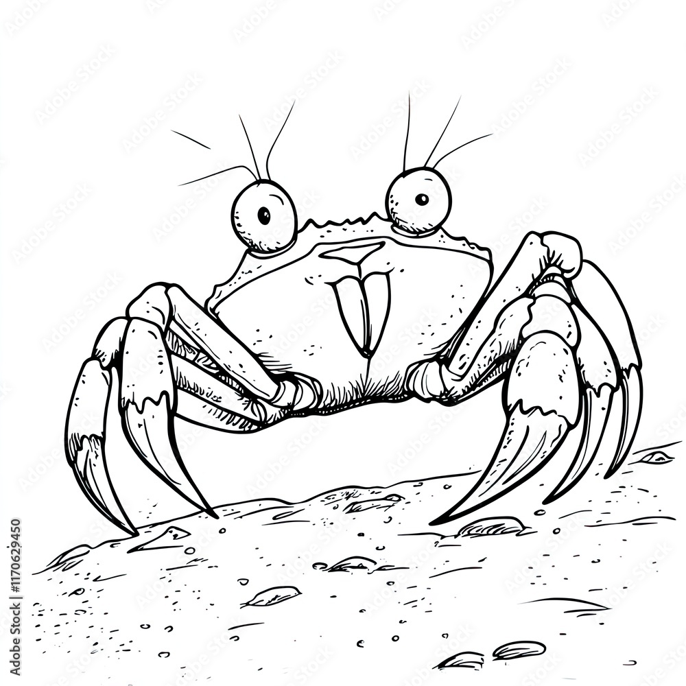 Cute Crab Beach Scene: Simple Coloring Page for Kids, Preschool ...