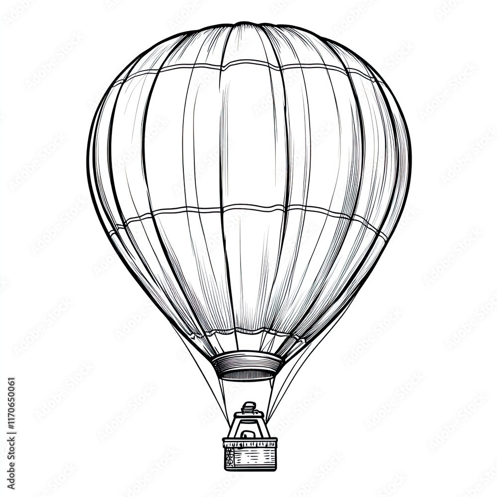 Simple Hot Air Balloon Coloring Page for Kids: Black and White ...