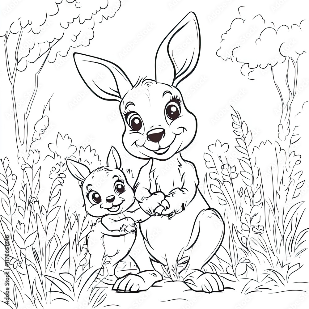 Simple Kangaroo and Joey Coloring Page for Kids' Activities Stock ...