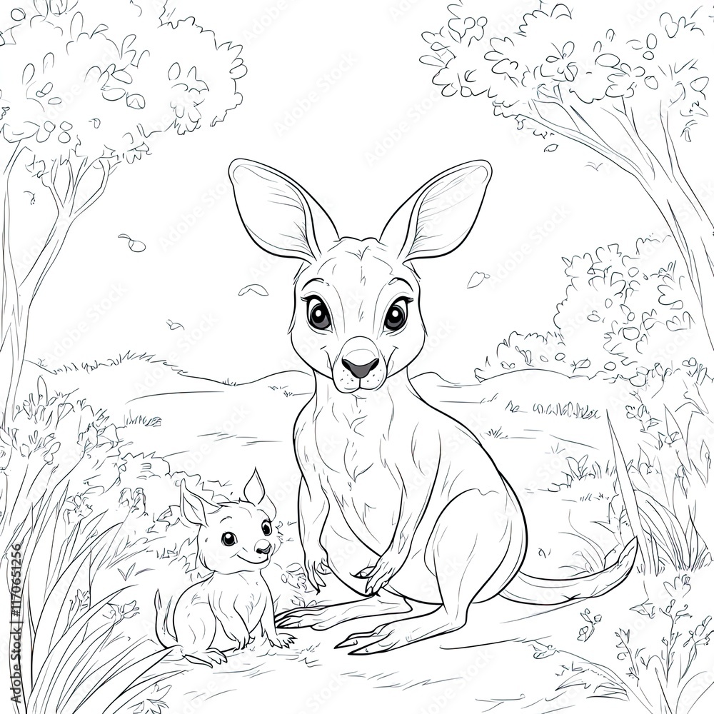 Simple Kangaroo and Joey Coloring Page for Kids: Fun Educational ...