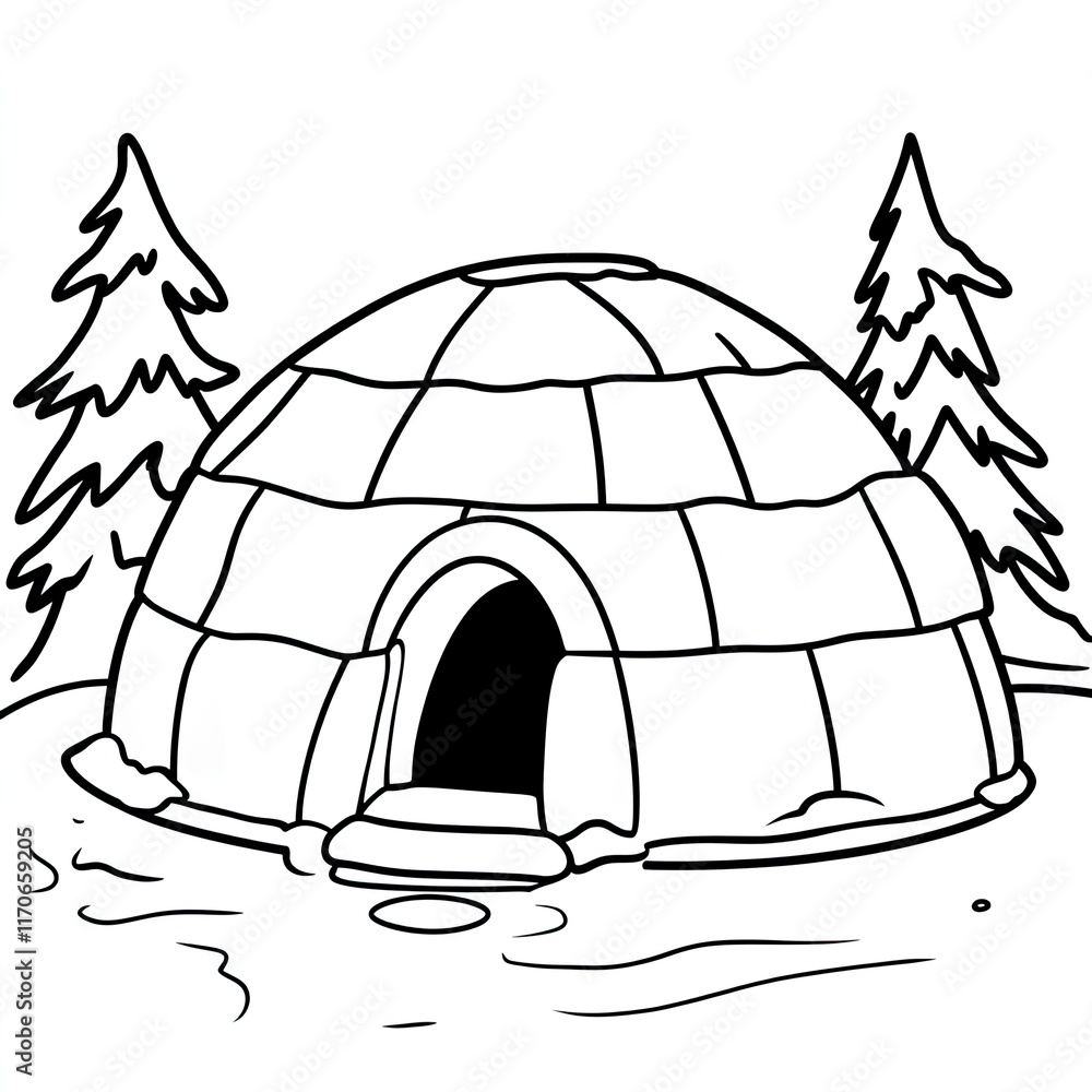 Simple Igloo Coloring Page for Kids: Easy Snow Scene Illustration Stock ...