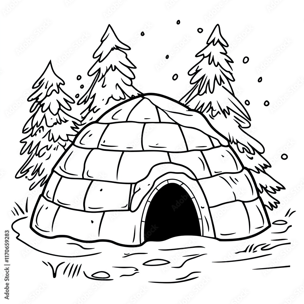 Simple Igloo Coloring Page: Easy Winter Scene for Kids' Activities ...
