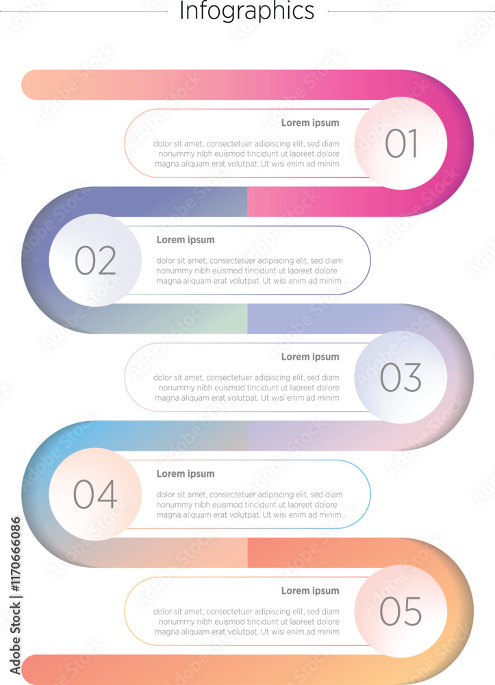 Colorful Process infographic with 5 steps, process or options, process ...