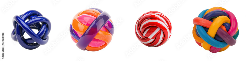 Vibrant Intertwined Knots and Ropes Forming Colorful Abstract Spheres ...