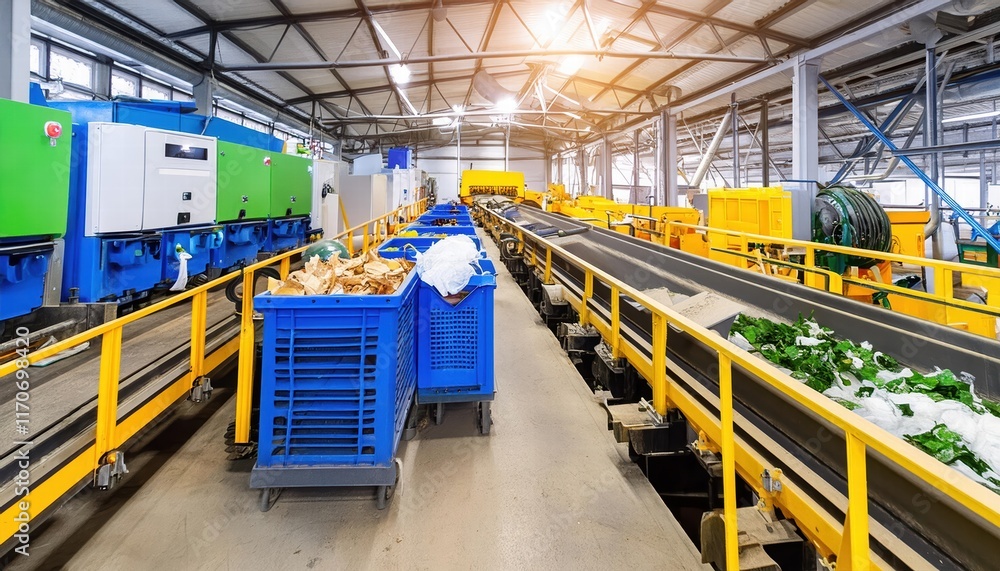 Efficient Waste Sorting Plant with Advanced Conveyors and Bins for Streamlined Recycling ...