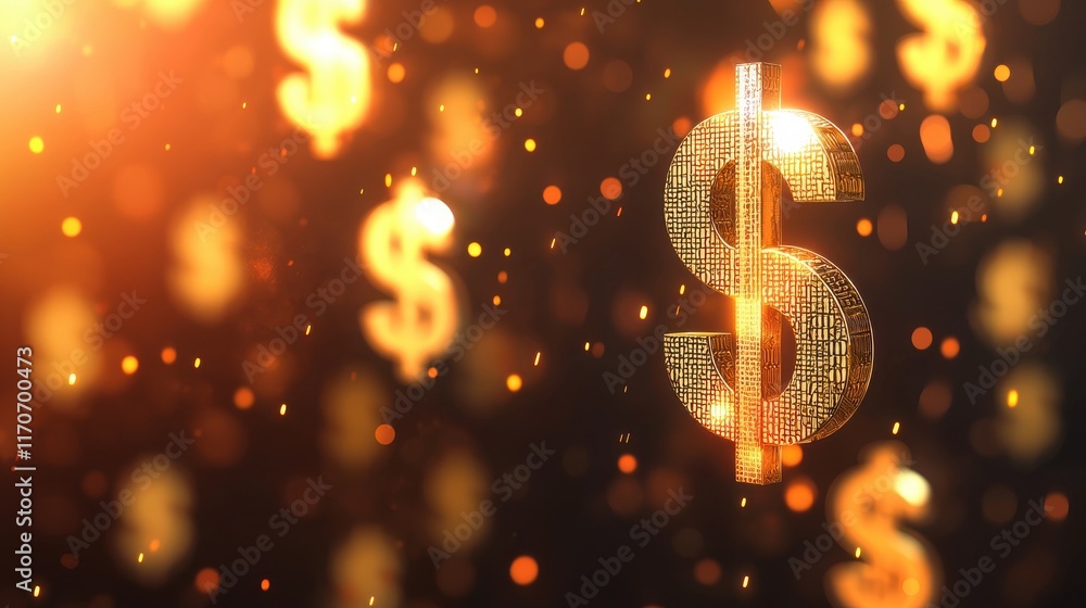 Dynamic dollar symbols representing wealth in a digital setting Stock ...