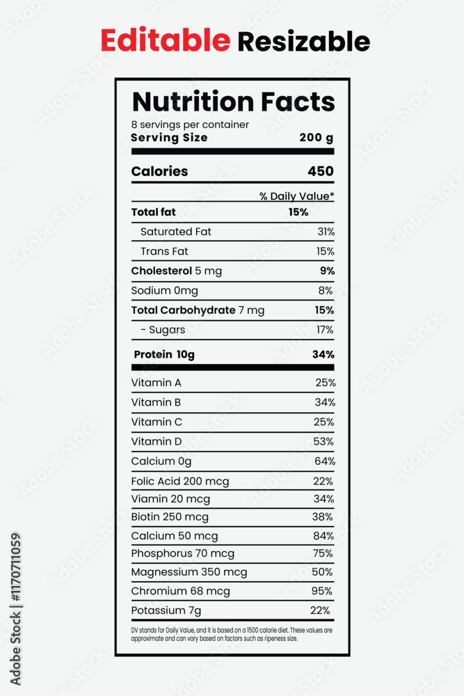 Nutrition facts template, supplement facts template and vitamin facts ...