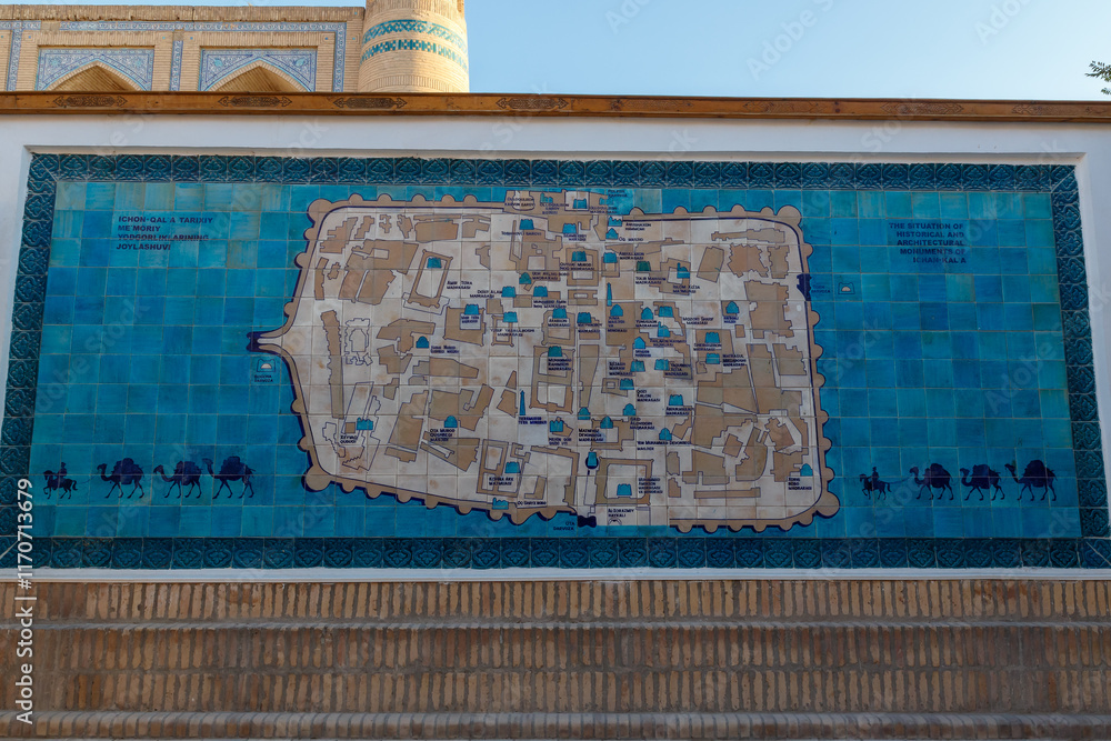 Khiva, Uzbekistan - August 06, 2024: Detailed map of Itchan Kala in ...