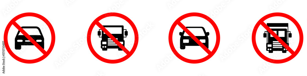 Set of car forbidden signs. No car parking, no parking road warning ...