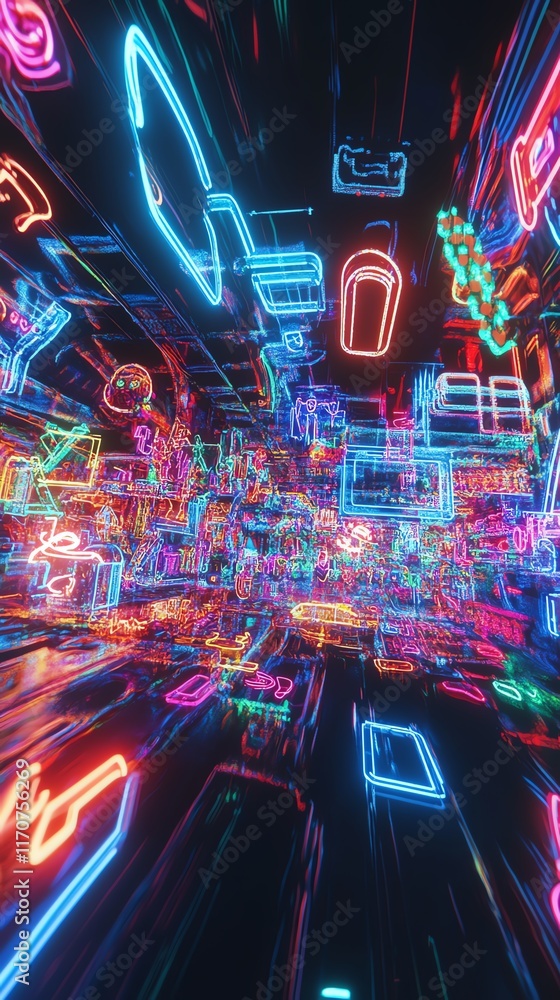 Tilted angle view of a vibrant fantasy world, illuminated by innovative ...