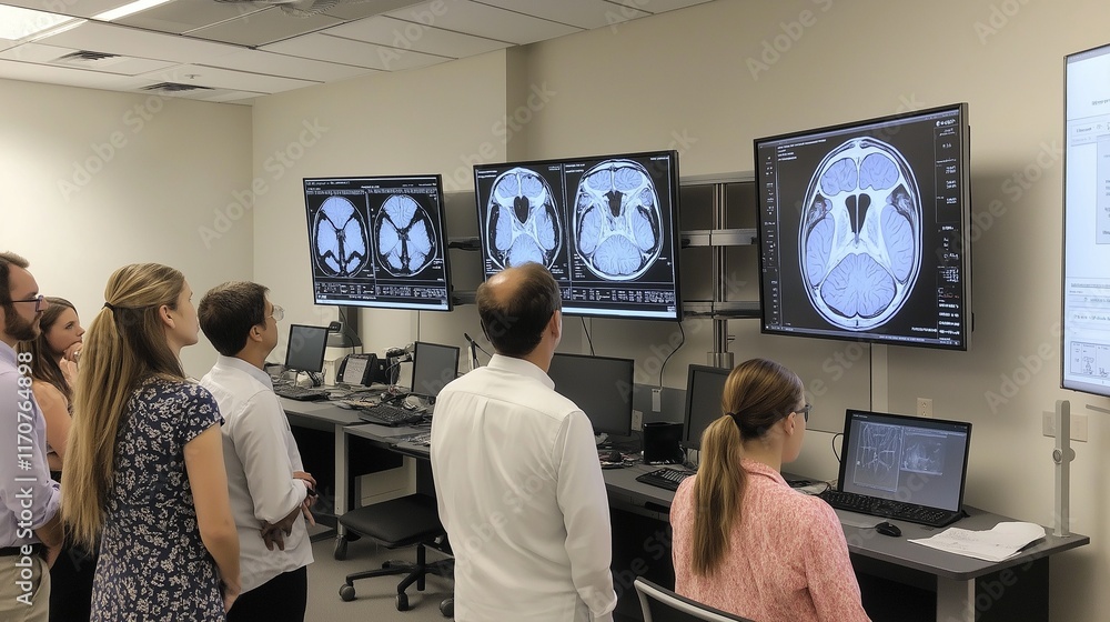 physician teaching a group of residents how to interpret MRI scans ...