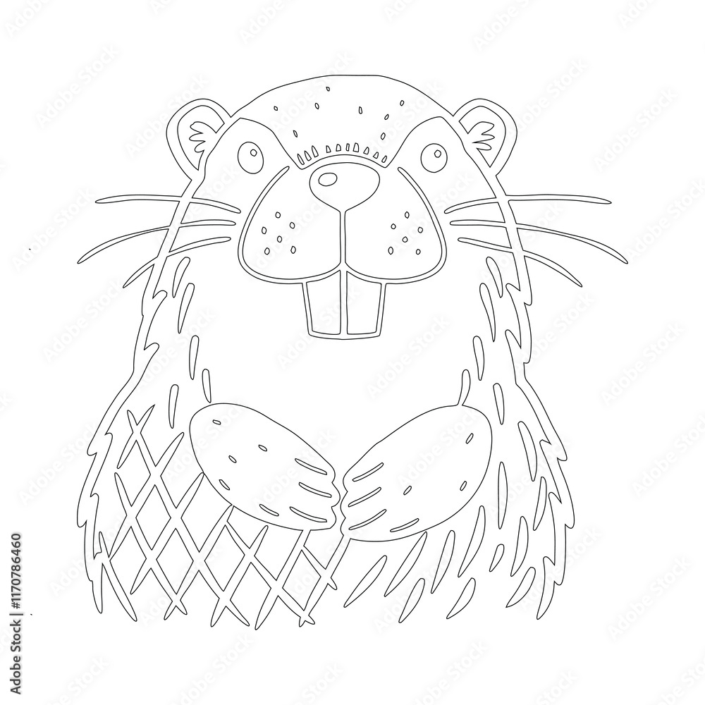 Vector de Stock Simple outline drawing of a North American beaver with ...
