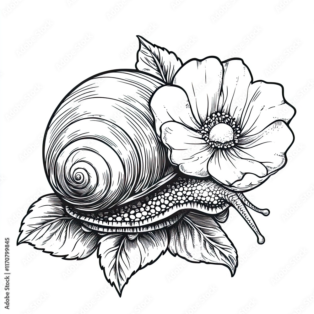 Simple Snail Coloring Page: Flower on Shell, Kids Activity, Preschool ...