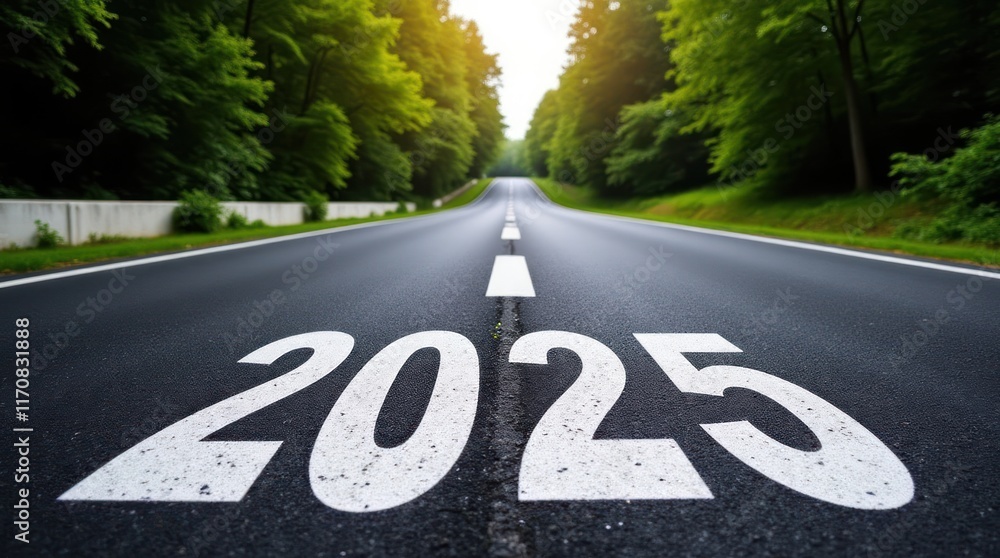 Long Winding Asphalt Road Leading to the Future Marked With 2025 Stock ...